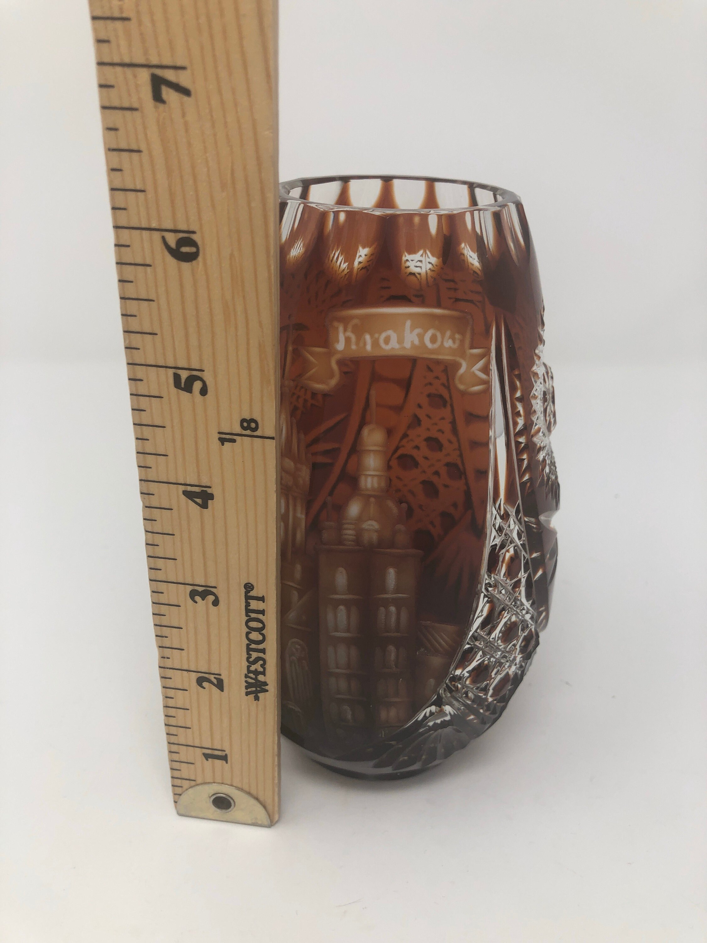 Vintage Ruby Red Etched Crystal Vase - Etsy