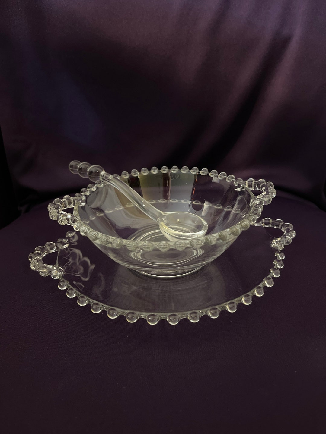 Vintage Clear Glass Mayo Bowl With Underplate and Spoon (light ...