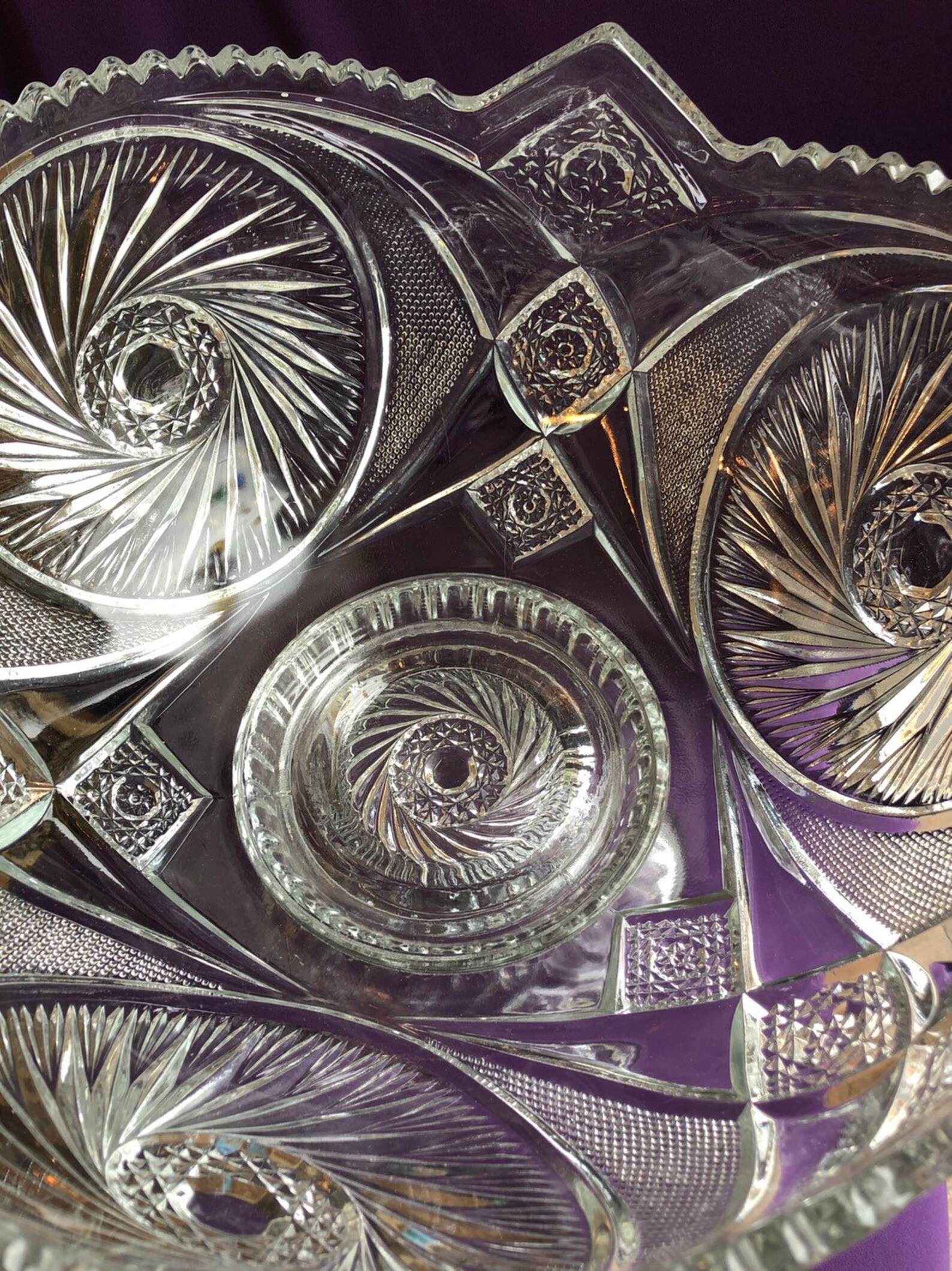 Vintage Clear Glass Punch Bowl With Stand in the Aztec Pattern - Etsy