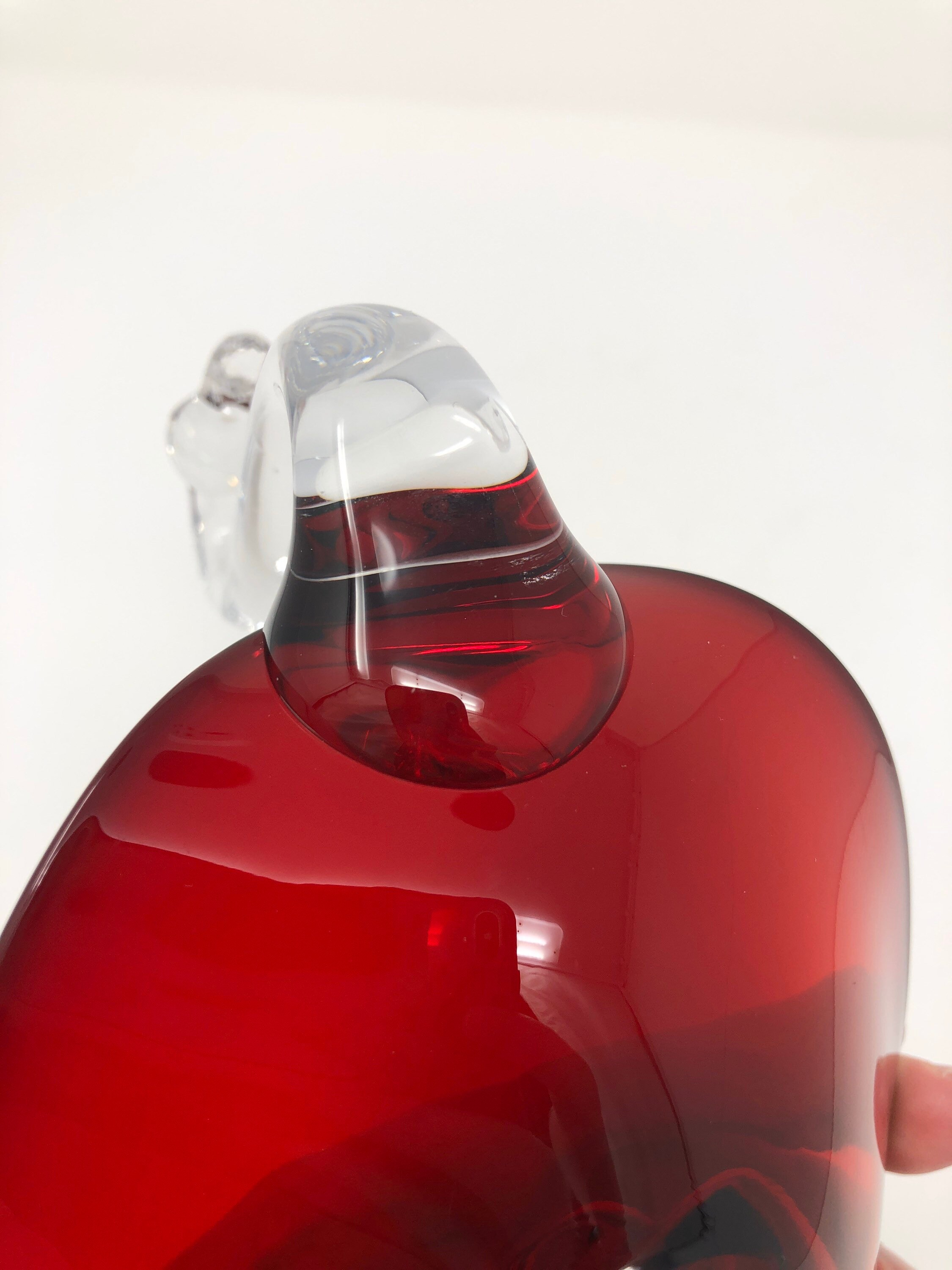 Beautiful ruby red and clear glass art swan candy bowl | Etsy