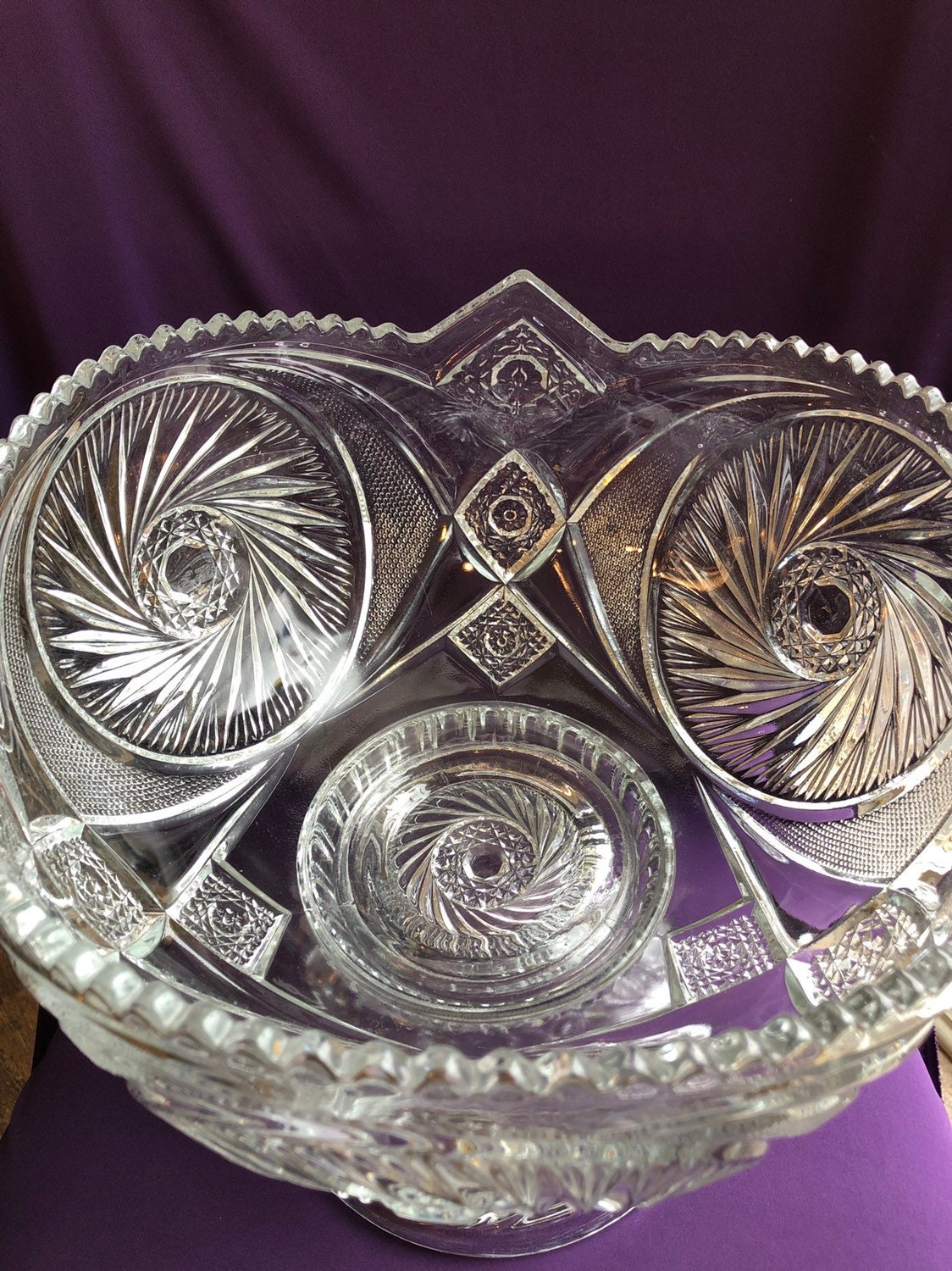 Vintage Clear Glass Punch Bowl With Stand in the Aztec Pattern - Etsy