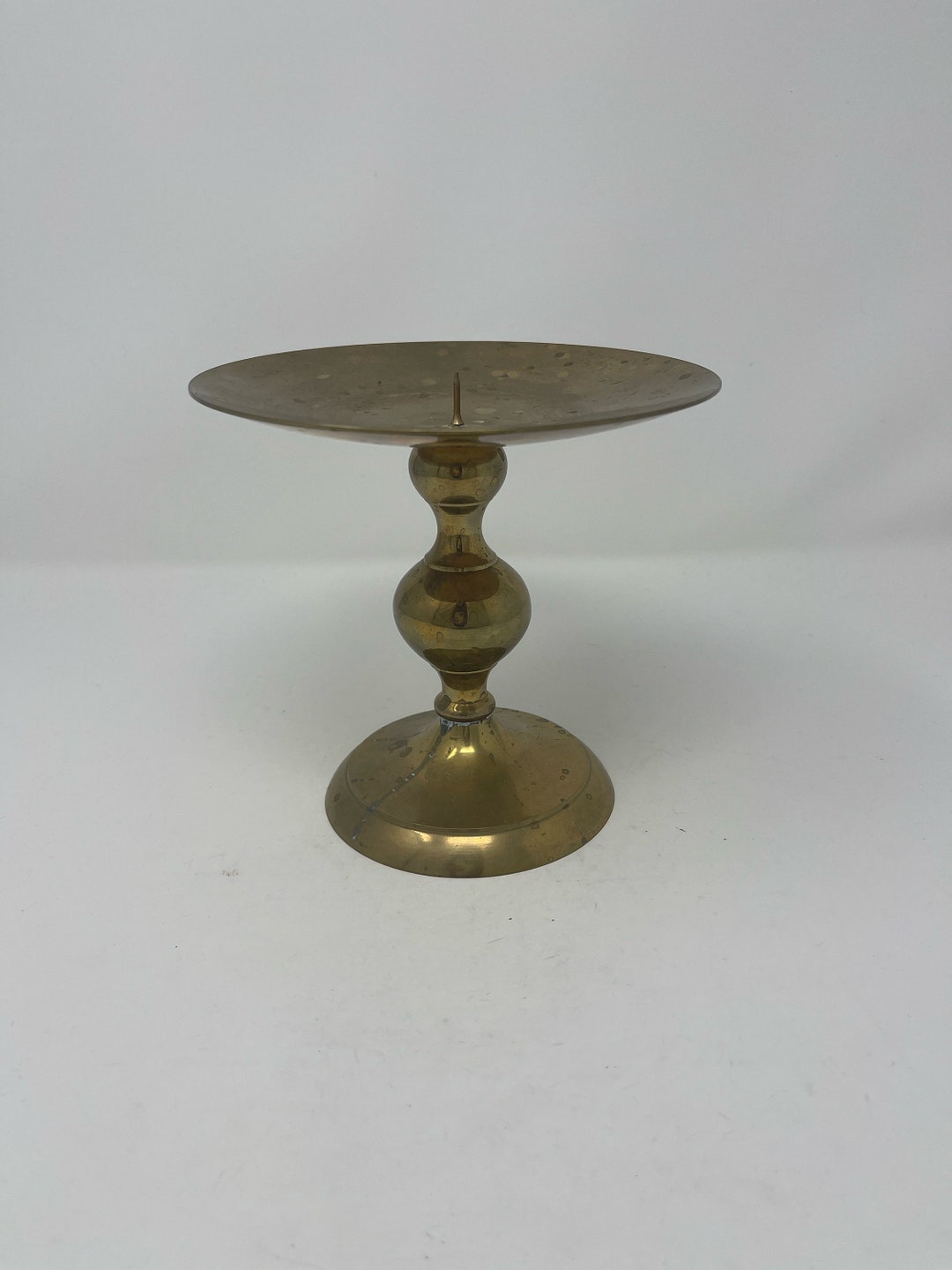 Vintage Large Brass Pillar Candle Holder patina - Etsy