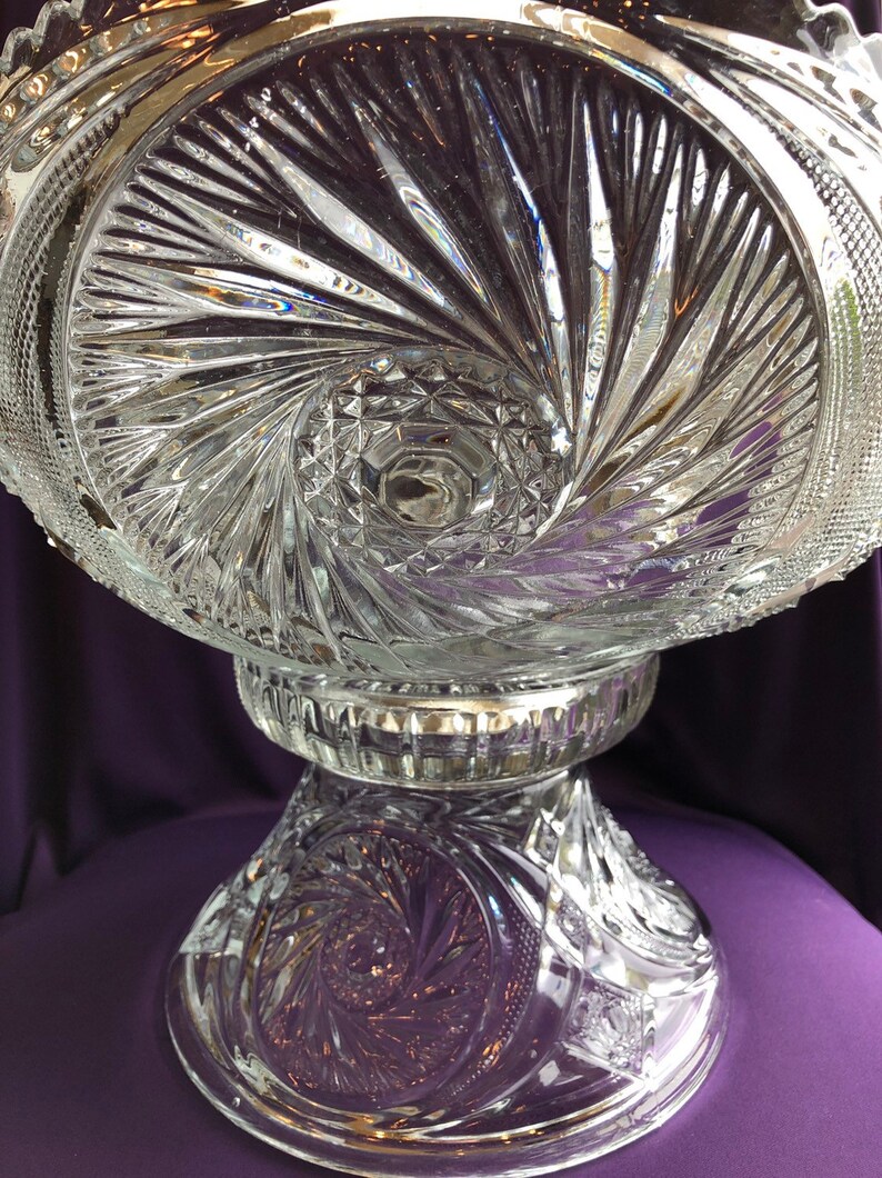 Vintage Clear Glass Punch Bowl With Stand in the Aztec Pattern - Etsy