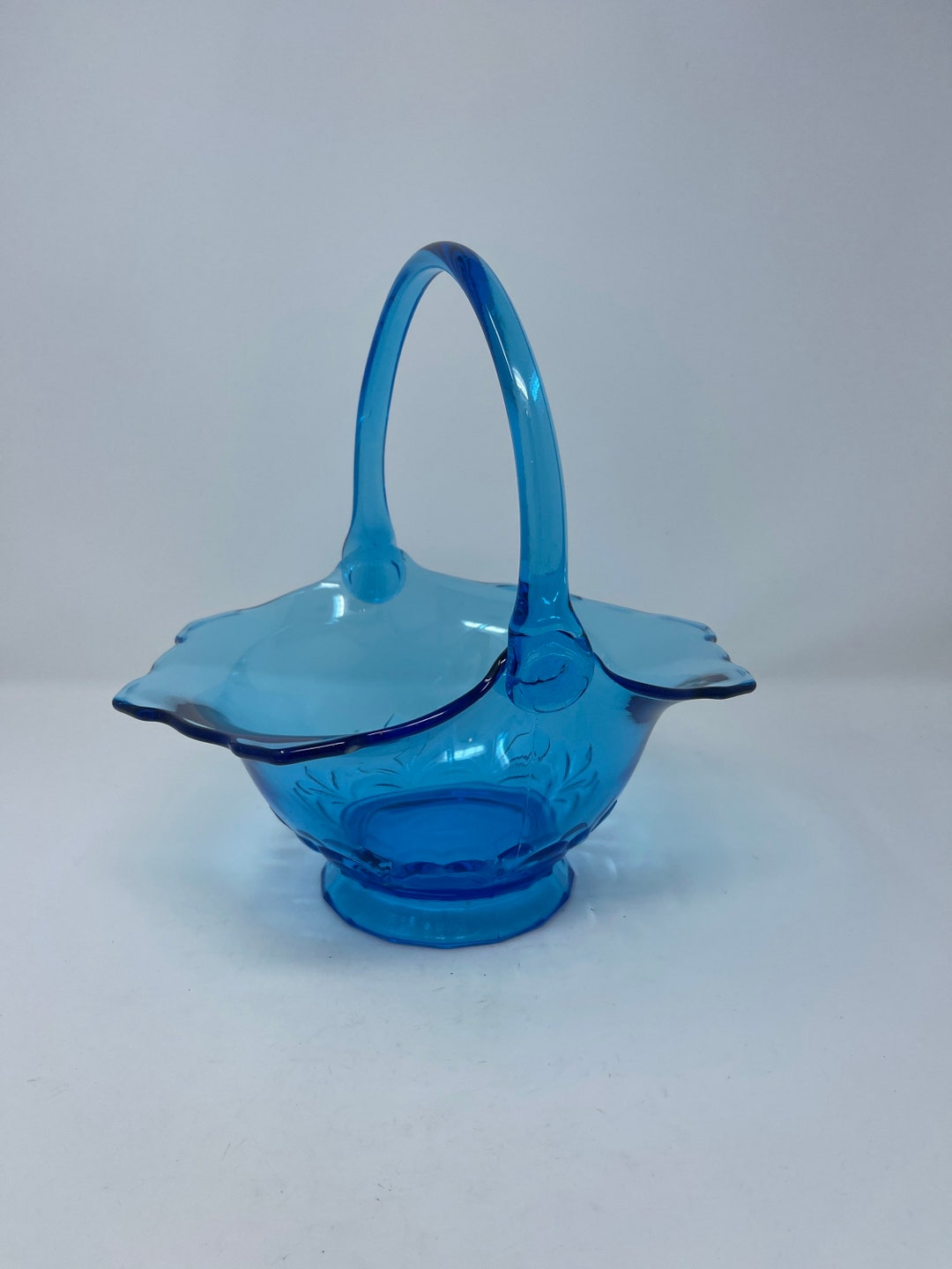 Vintage Large Blue Glass Basket - Etsy