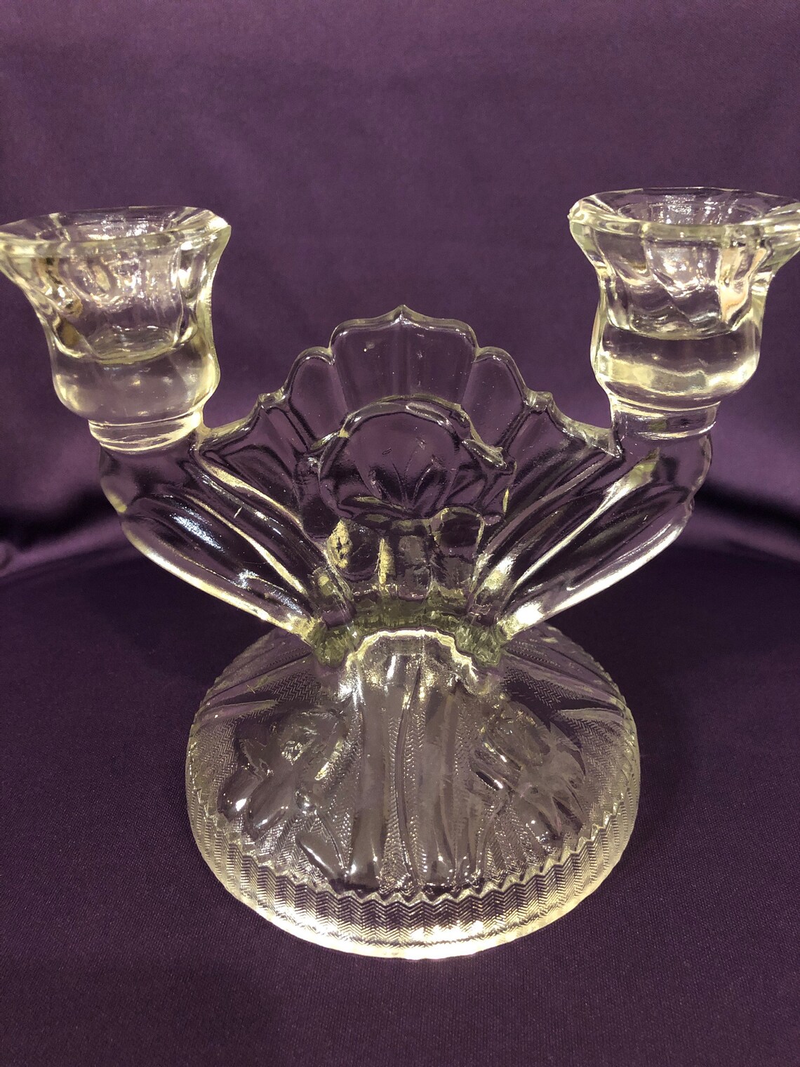 Vintage clear glass double candlestick holder not perfect | Etsy