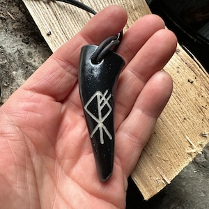 WOLF BINDRUNE Genuine Etched Real Deer Antler Nordic Rune Pendant ...