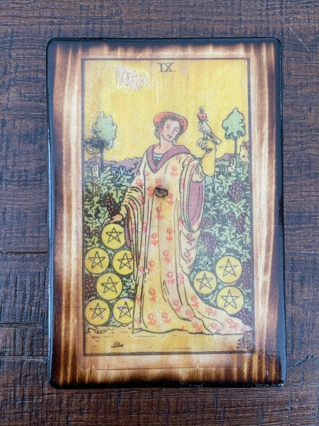 Wooden Tarot Card - Nine of Coins / Pentacles #2 - Etsy