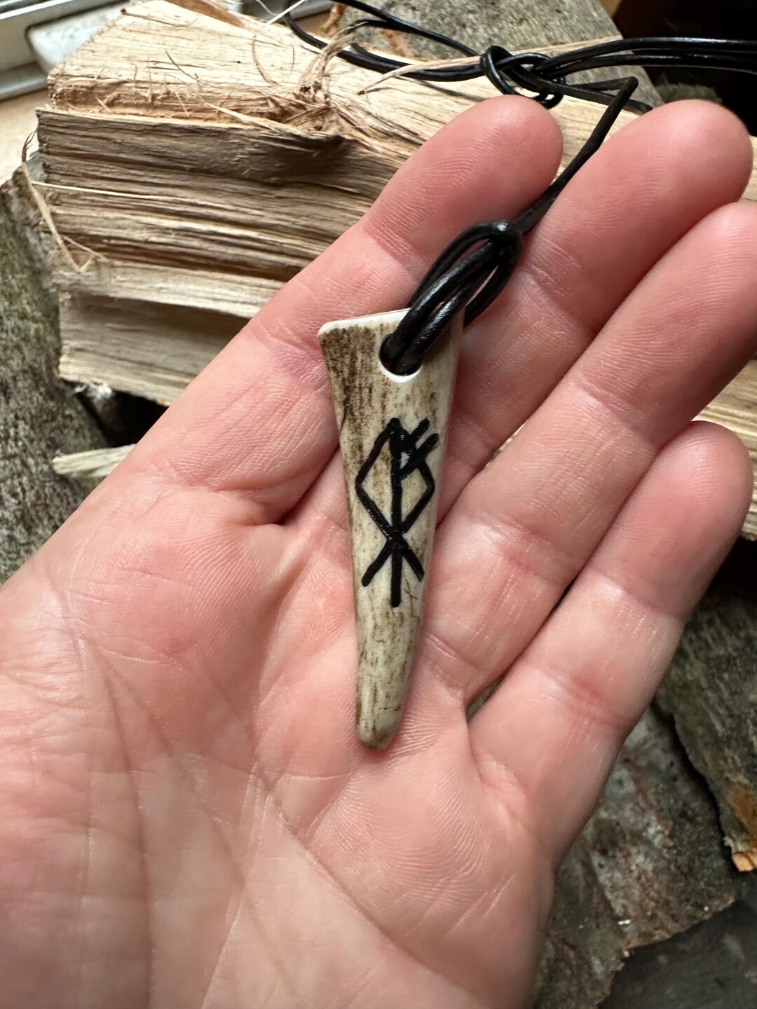 WOLF BINDRUNE Genuine Deer Antler Pendant - Etsy