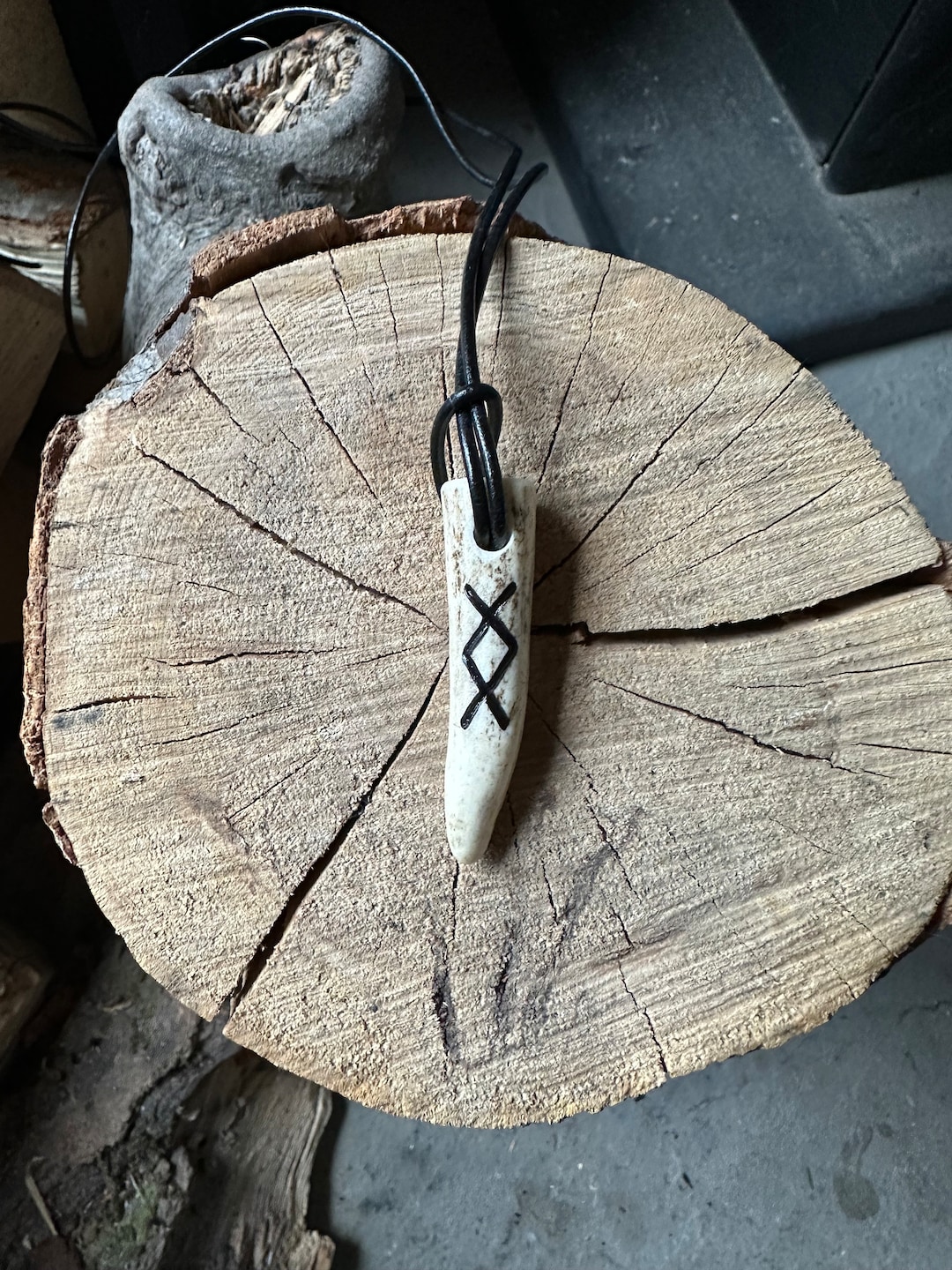 Genuine Etched Real Deer Antler Nordic Rune Pendant Necklace ...