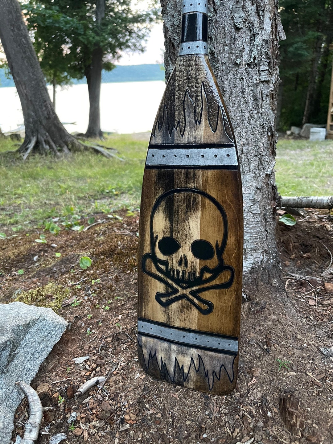Hand Carved Wooden Canoe Paddle Skull and Crossbones Pirate - Etsy