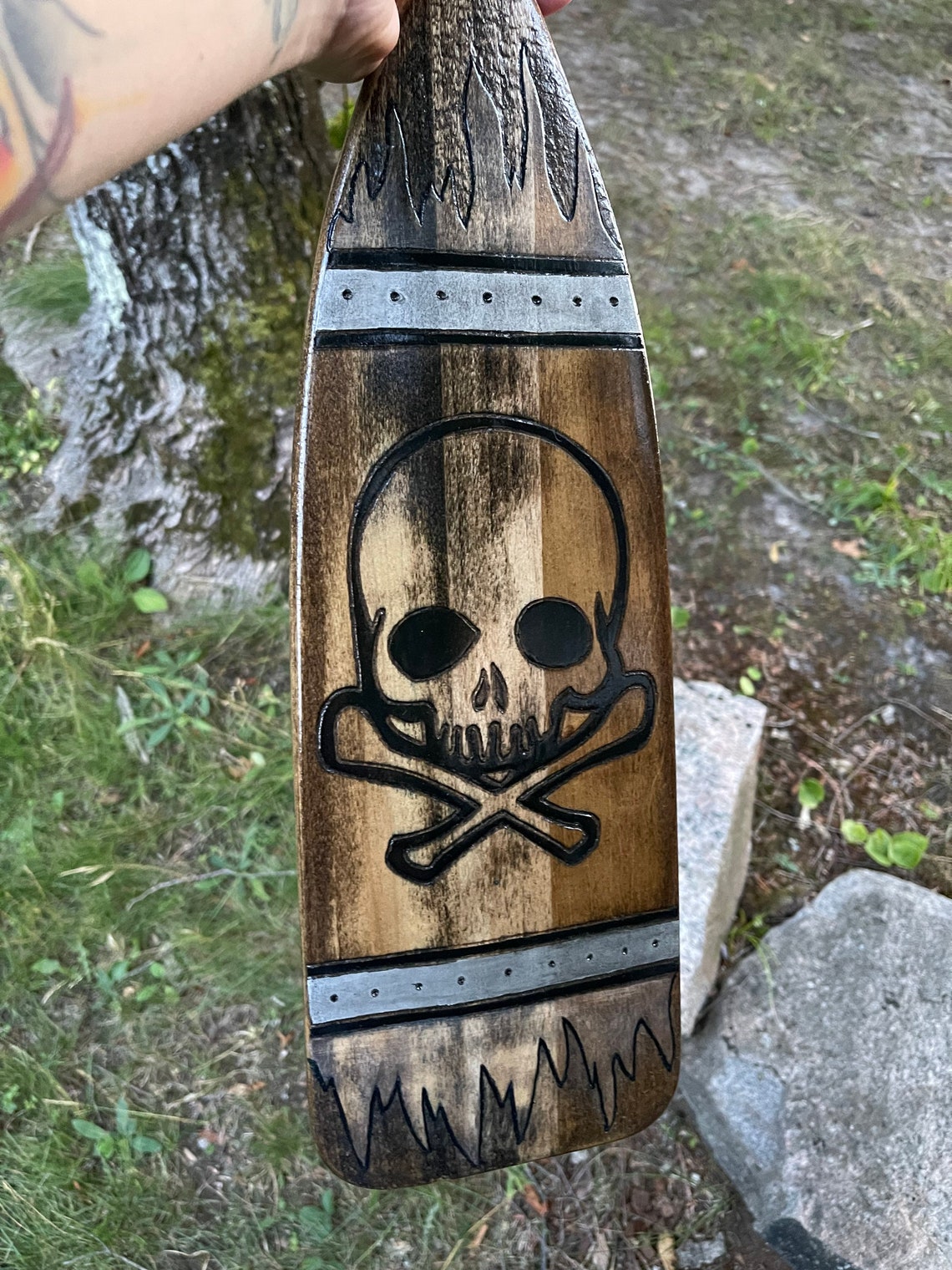 Hand Carved Wooden Canoe Paddle Skull and Crossbones - Etsy