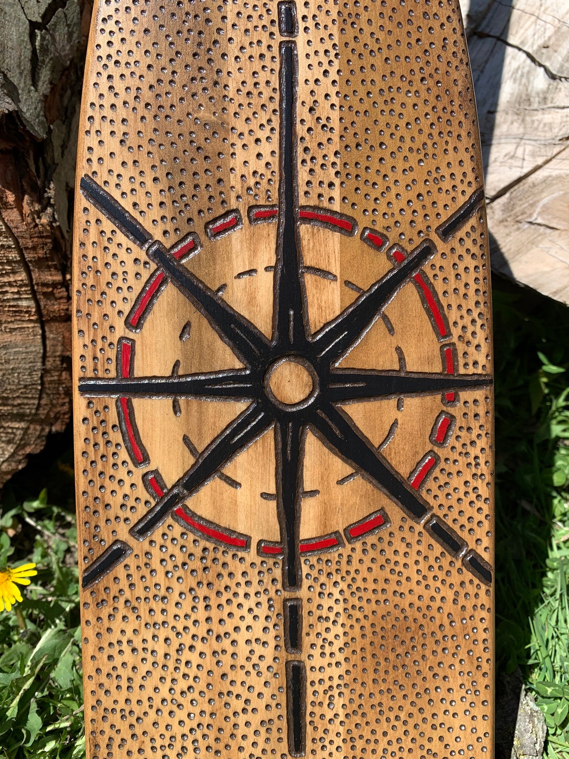 Hand Carved Wooden Canoe Paddle Nautical Compass - Etsy