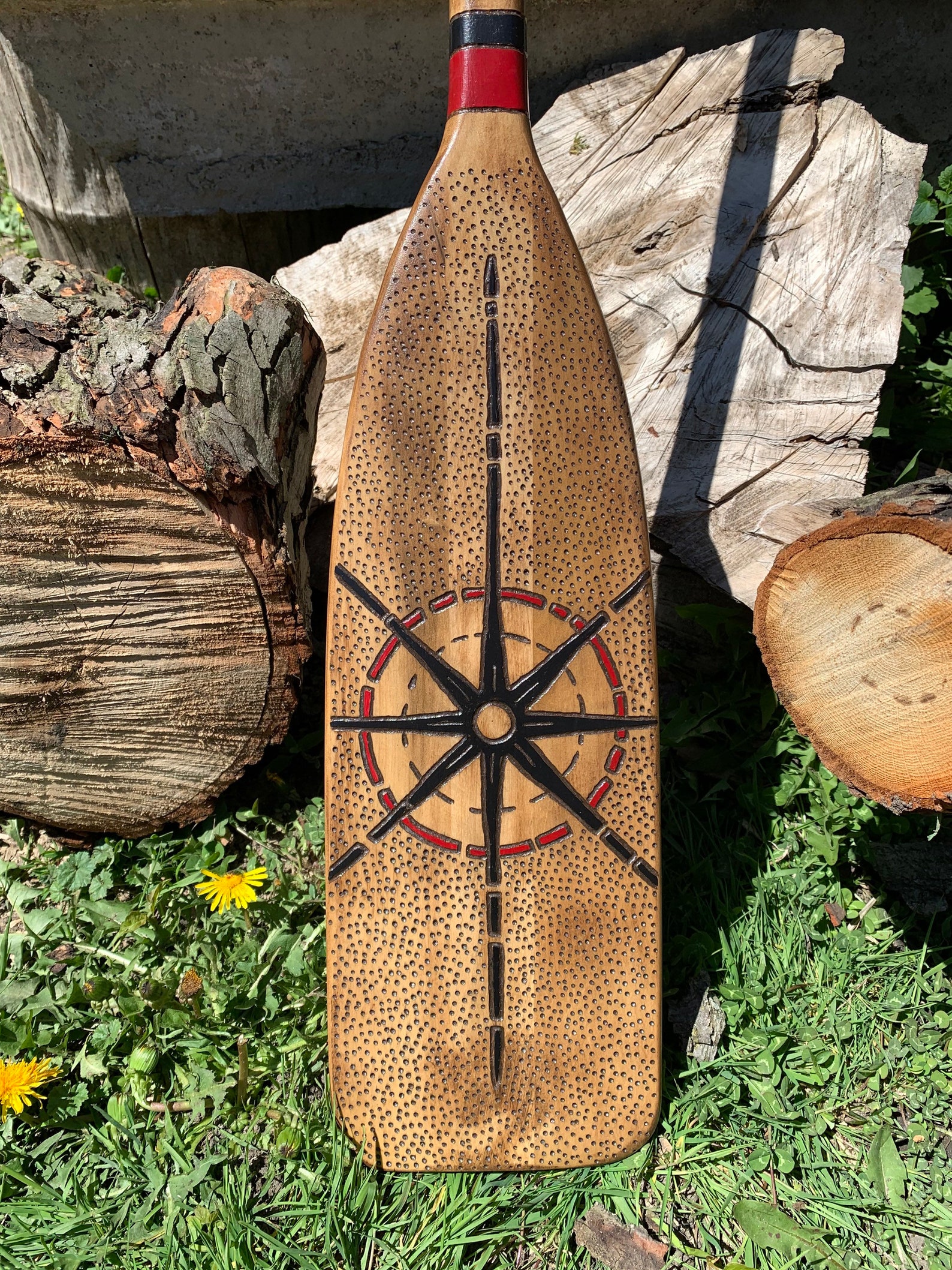 Hand Carved Wooden Canoe Paddle Nautical Compass - Etsy