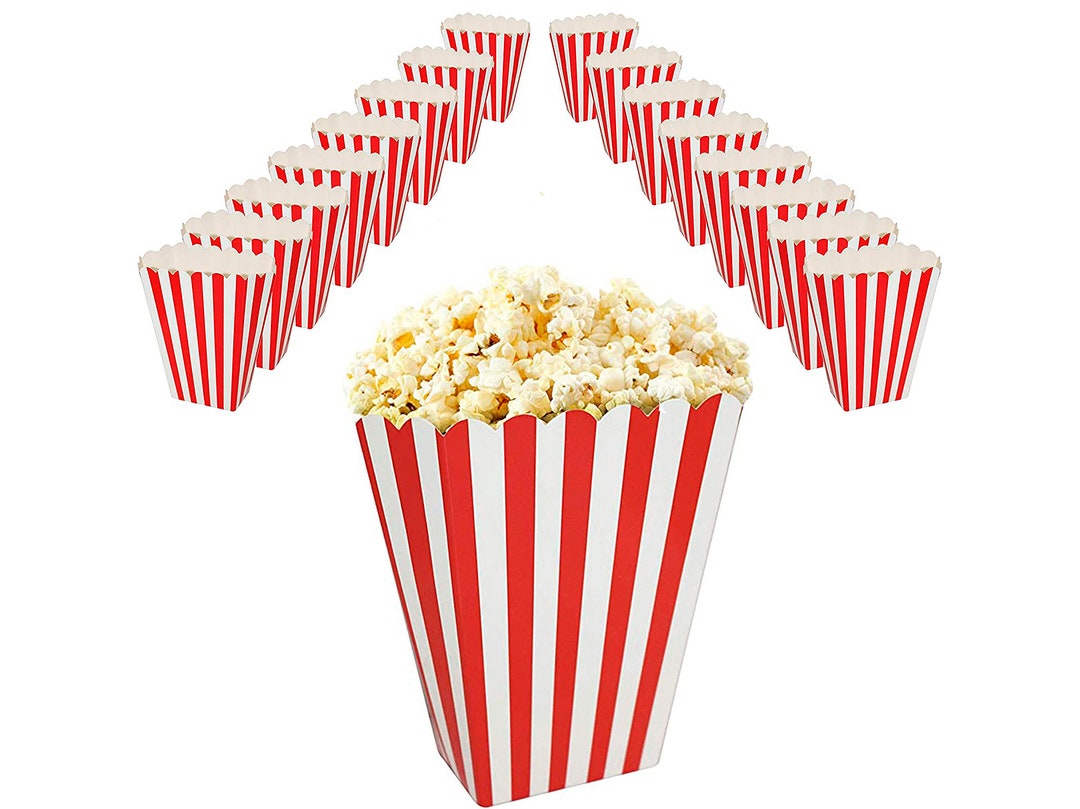 Red & White Striped Popcorn Party Sweet Boxes Cinema Movie Night Pack ...