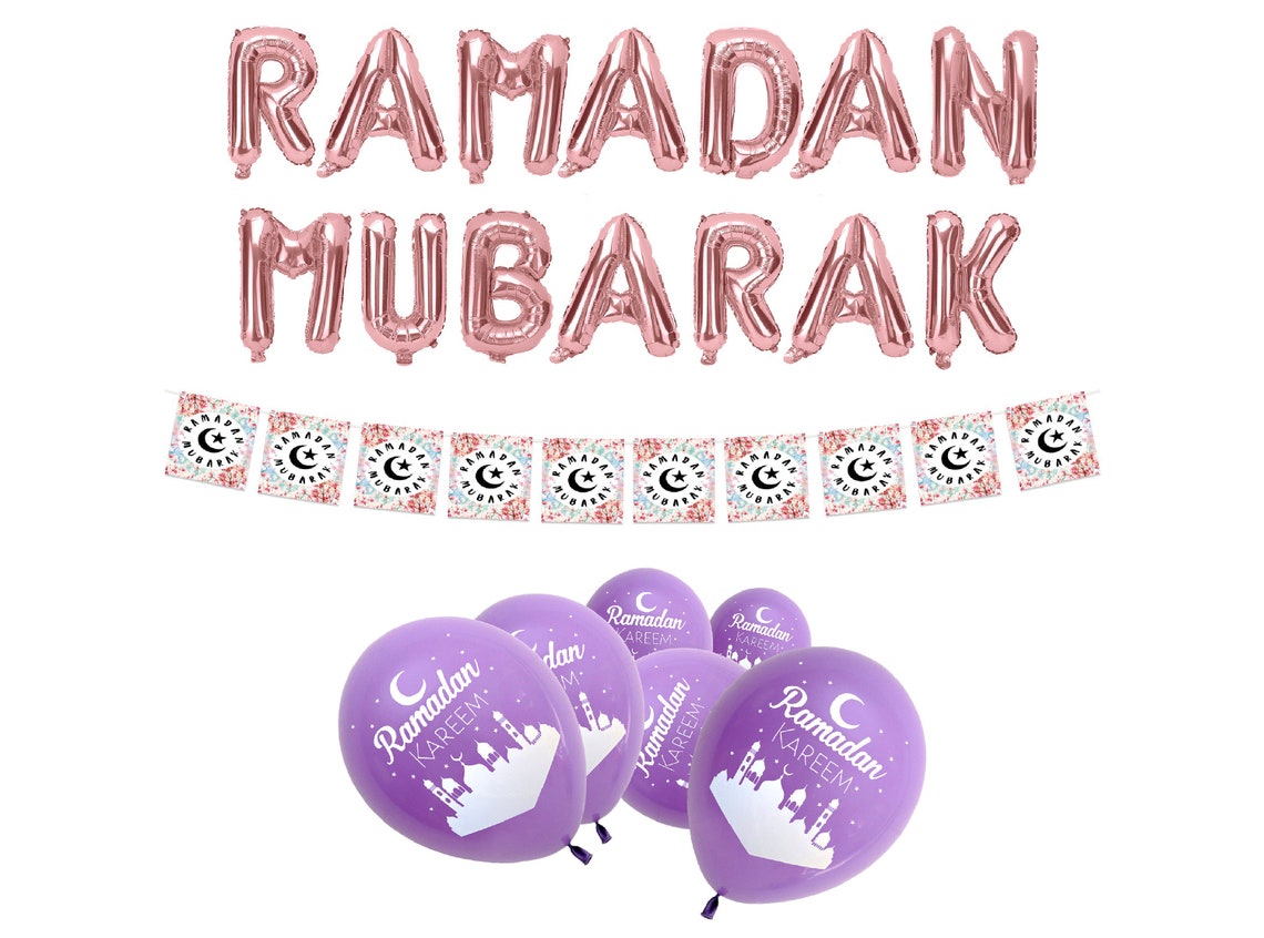 Rose Gold and Purple Ramadan Mubarak Foil Balloon & Bunting | Etsy