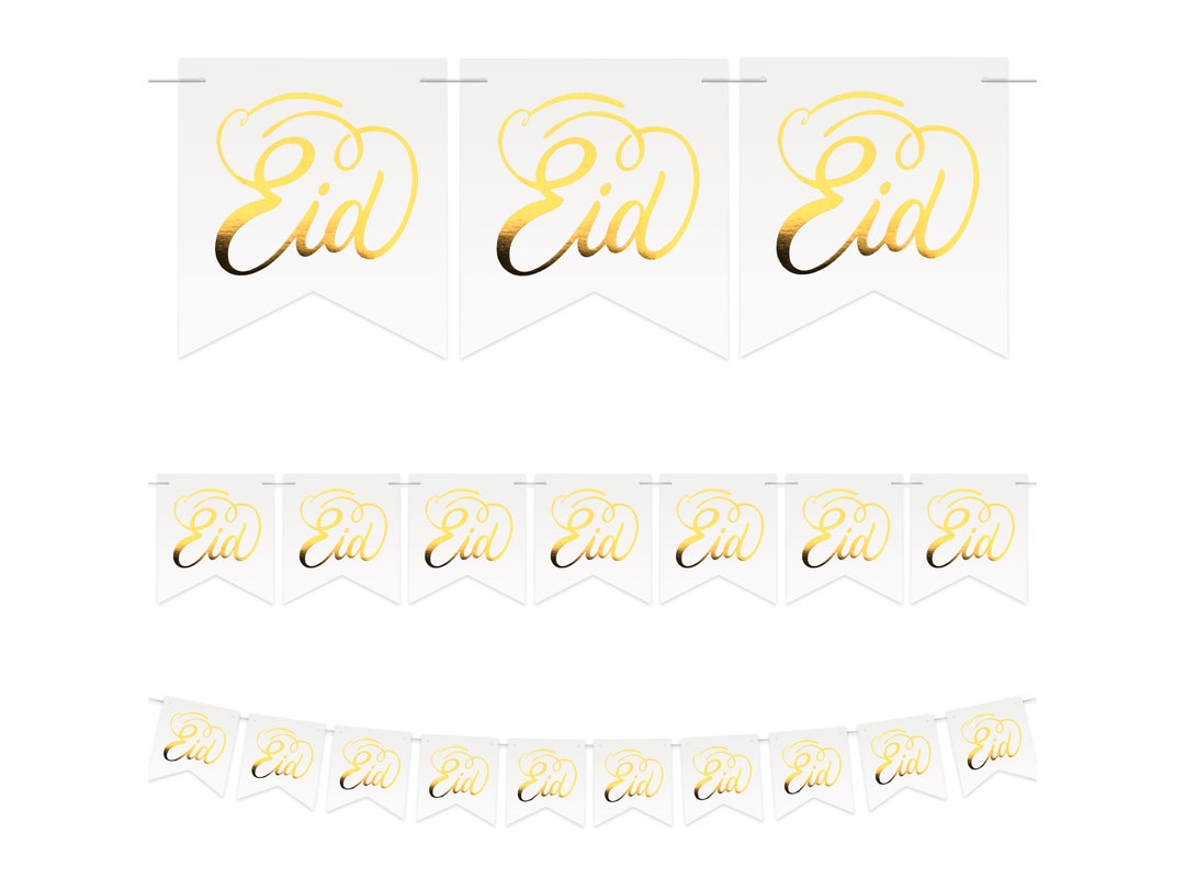 Metallic Gold Calligraphy Eid Paper Dovetail Triangle Bunting 2 Meters ...