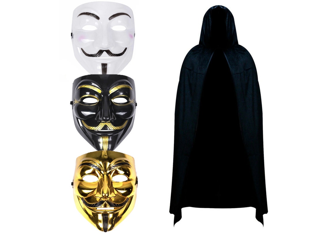 Adult Vendetta Hacker Guy Fawkes Anonymous Mask & Hooded Cape in White ...