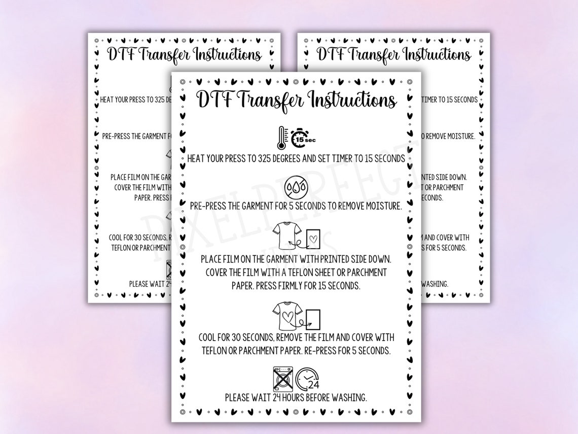 DTF Transfer Instructions PDF | Printable Shirt Care Card for Small ...