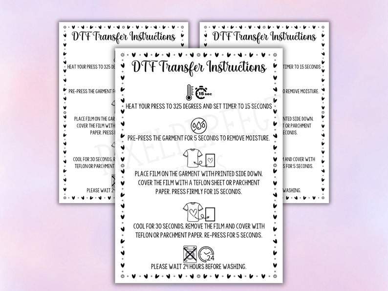DTF Transfer Instructions PDF | Printable Shirt Care Card for Small ...