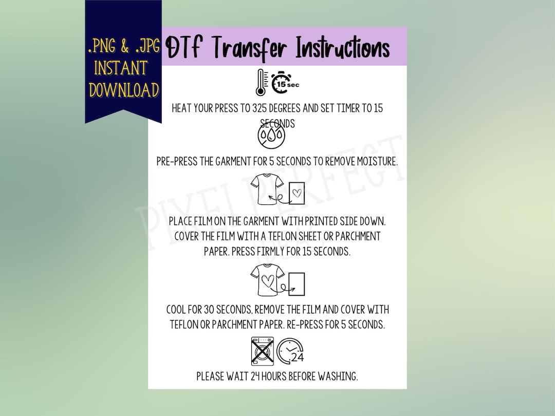 Direct to Transfer Digital Download DTF Instructions Shirt Care ...