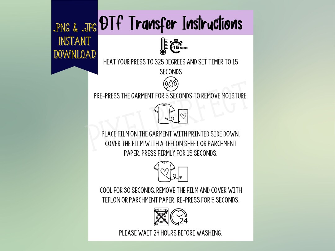 Direct to Transfer | Digital Download | DTF Instructions | Shirt Care ...