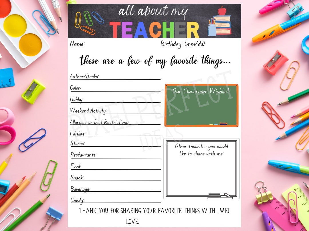 All About My Teacher Printable - Etsy