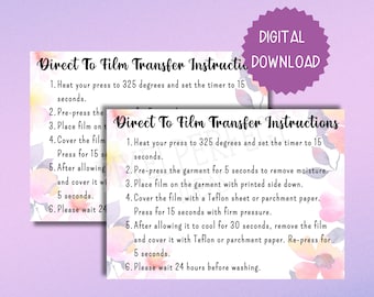Direct to Transfer Digital Download DTF Instructions Shirt Care ...