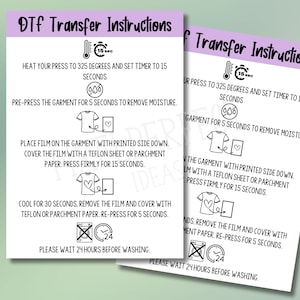 Direct to Transfer | Digital Download | DTF Instructions | Shirt Care ...