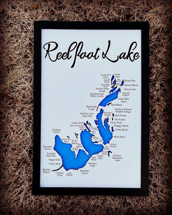 Reelfoot Lake Map With Bays Displayed | Etsy
