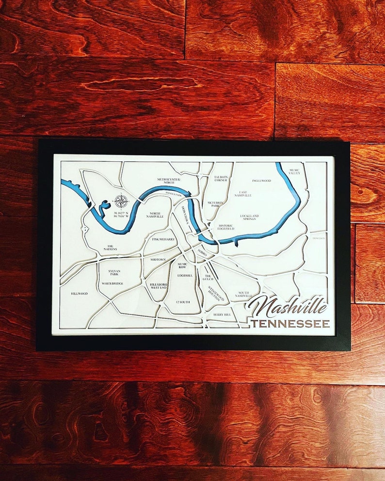 Nashville Wood Map-nashville Map-nashville Tennessee Map-custom City ...