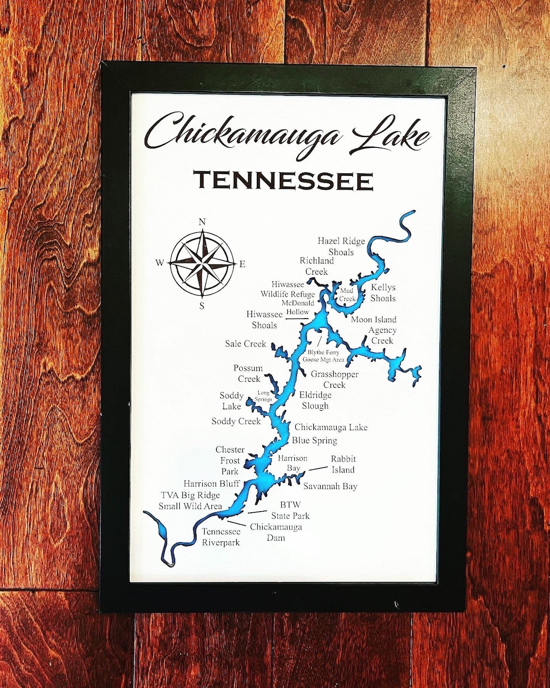 Chickamauga Lake, Lake Maps, Laser Cut, Laser Engraved, Laser Cut Maps ...