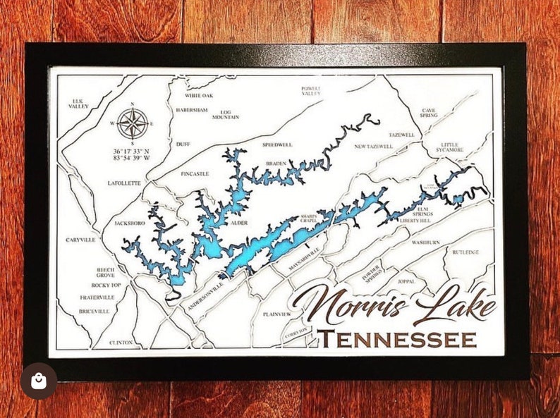 Norris Lake, Norris Lake Map, Tennessee, Wedding Gift, 3D Map, 3D Lake ...