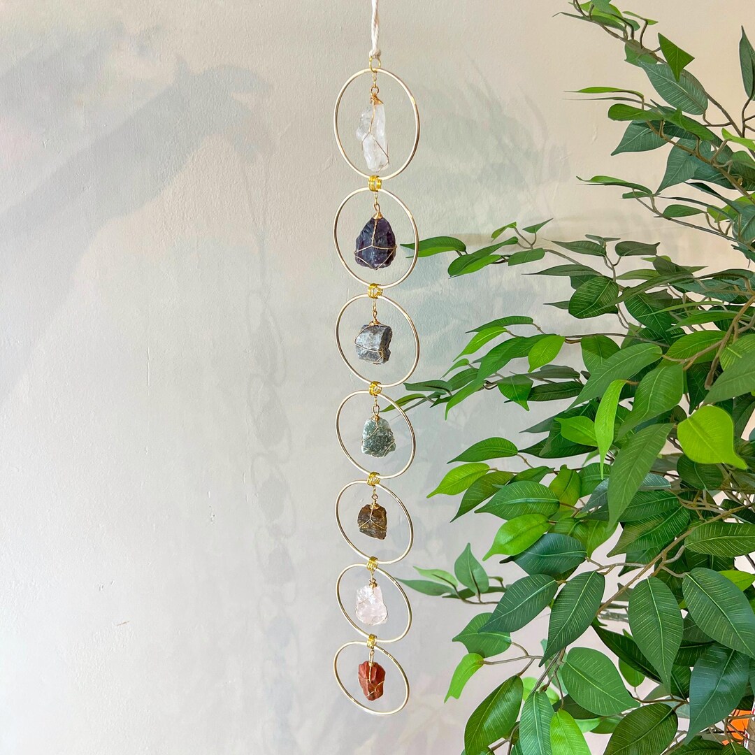 7-chakra Hanging Decor, Raw Crystal Stones, Mother's Day Gift, Gold ...