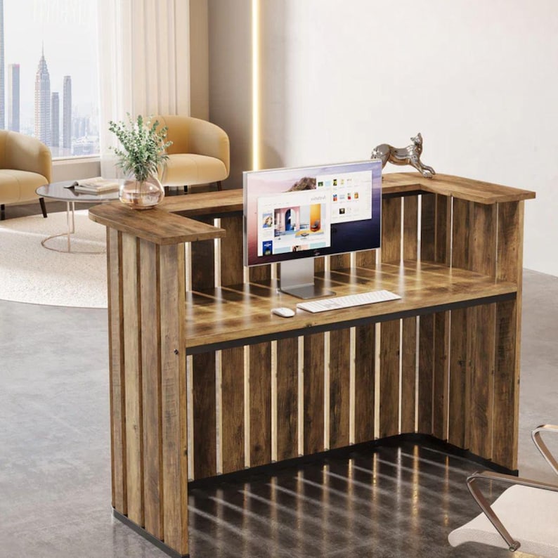 Custom Wood Reception Desk 63 Inch, U-shaped Front Desk With Counter ...