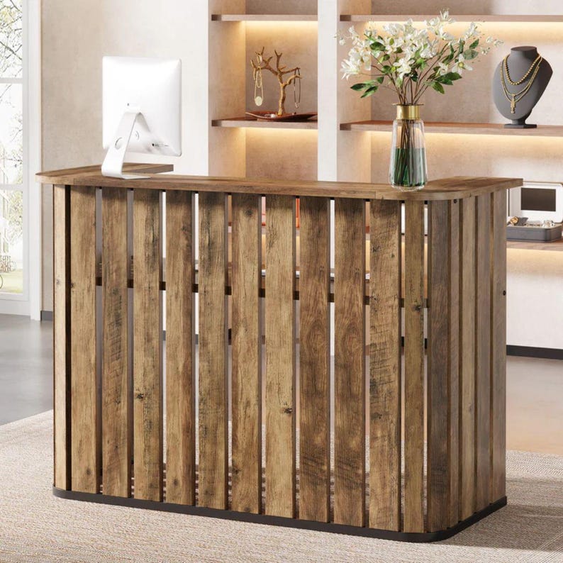 Custom Wood Reception Desk 63 Inch, U-shaped Front Desk With Counter ...