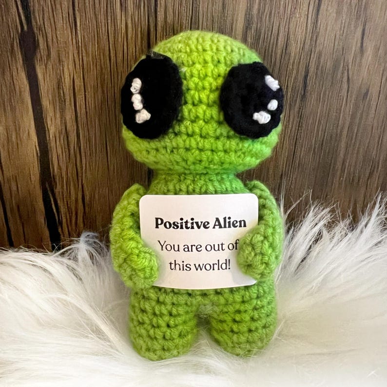 Handmade Positive Alien Crochet Doll, Cute Emotional Support Gift for ...
