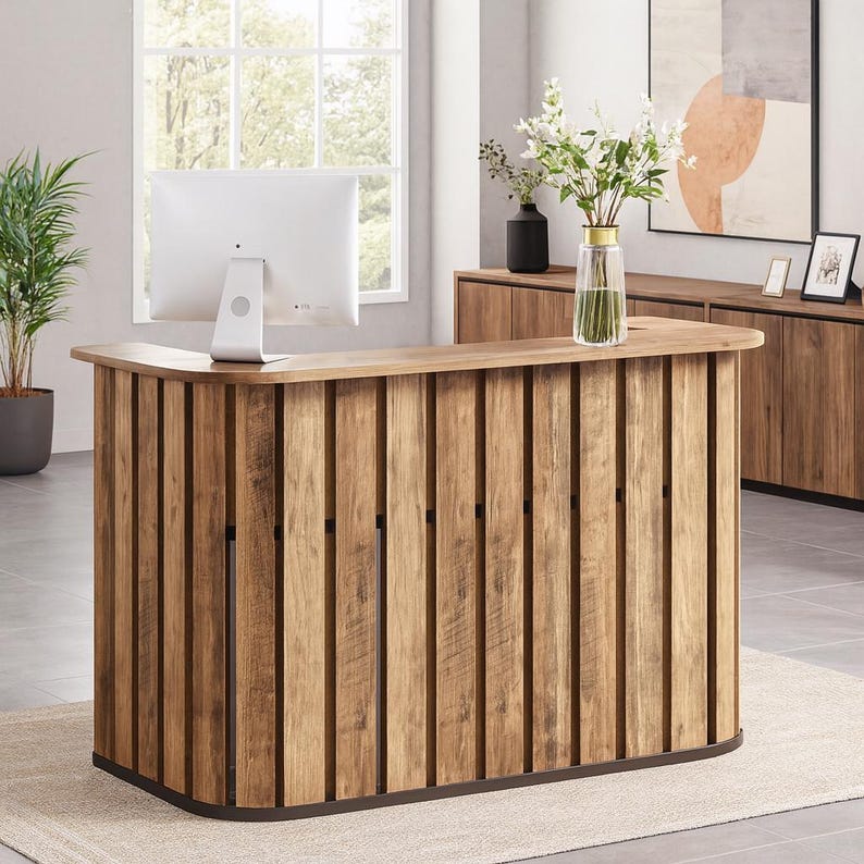 Custom Wood Reception Desk 63 Inch, U-shaped Front Desk With Counter ...