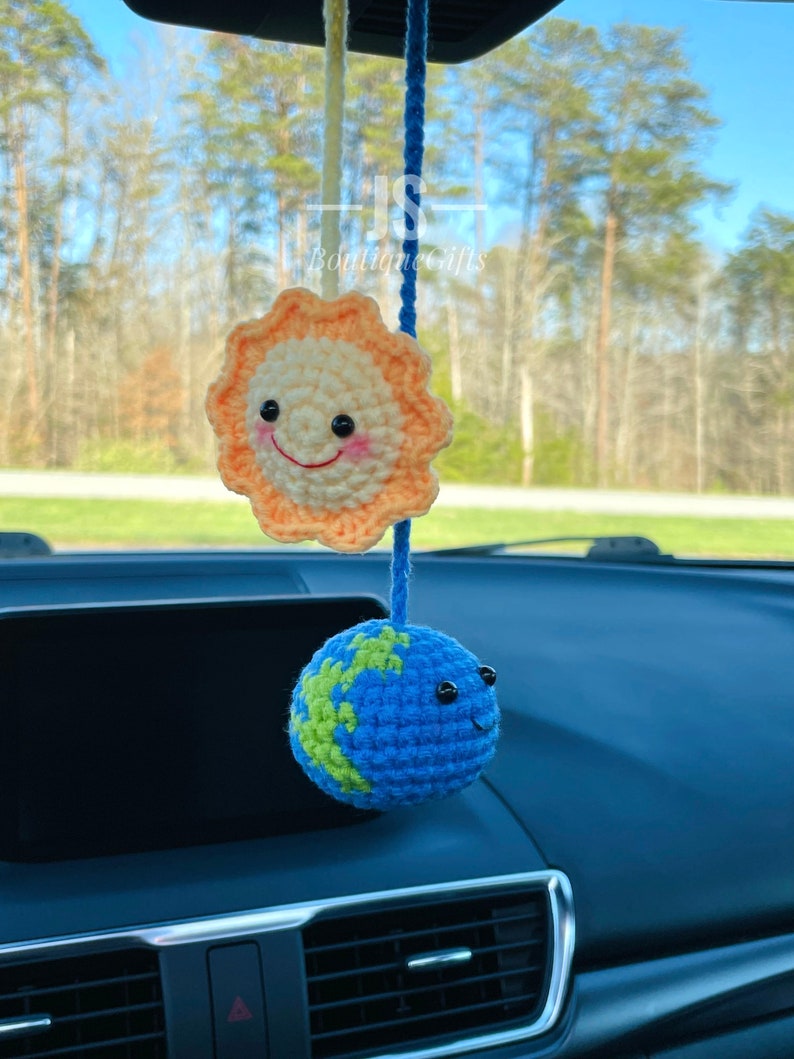Hanging Crochet Earth and Sun, Cute Space Keychain, Unique Handmade ...