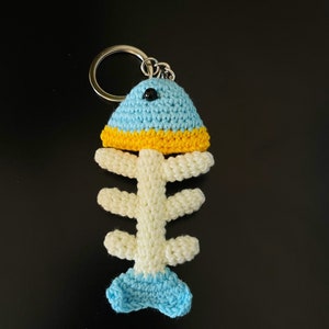 Fish Bone Crochet Keychain, Cute Crochet Keychain, Fish Bone Keychain ...