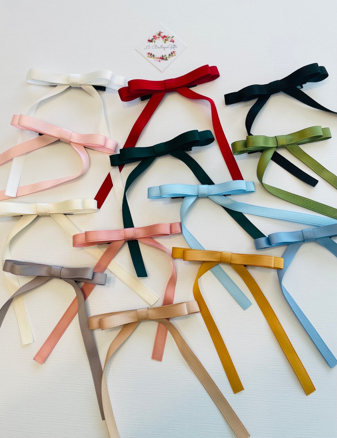 Set of 2 Skinny Matte Satin Hair Bow, Elegant Hair Bow Sets, Adult Hair Clips, Adult Hair Bow ...