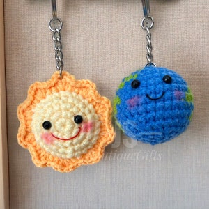 Hanging Crochet Earth and Sun, Cute Space Keychain, Unique Handmade ...