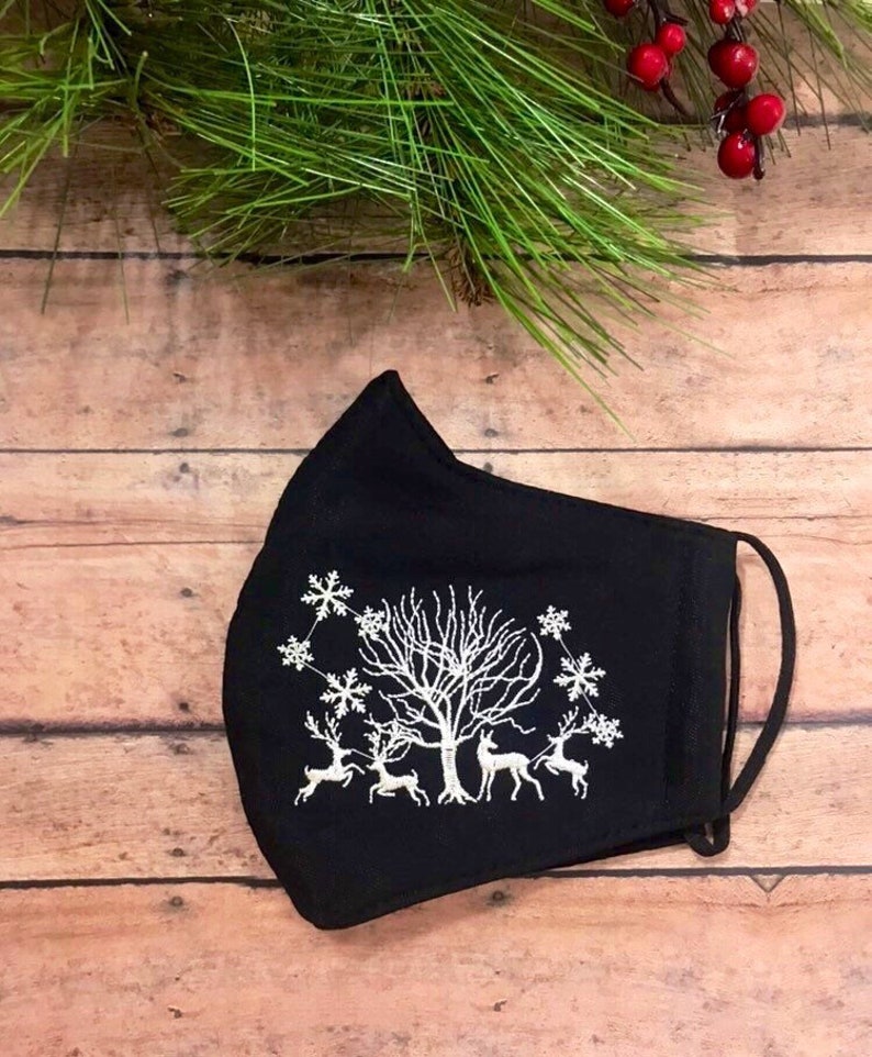 Cute Embroidered Christmas Face Mask, Cute Holiday Face Mask, 3 Layers ...