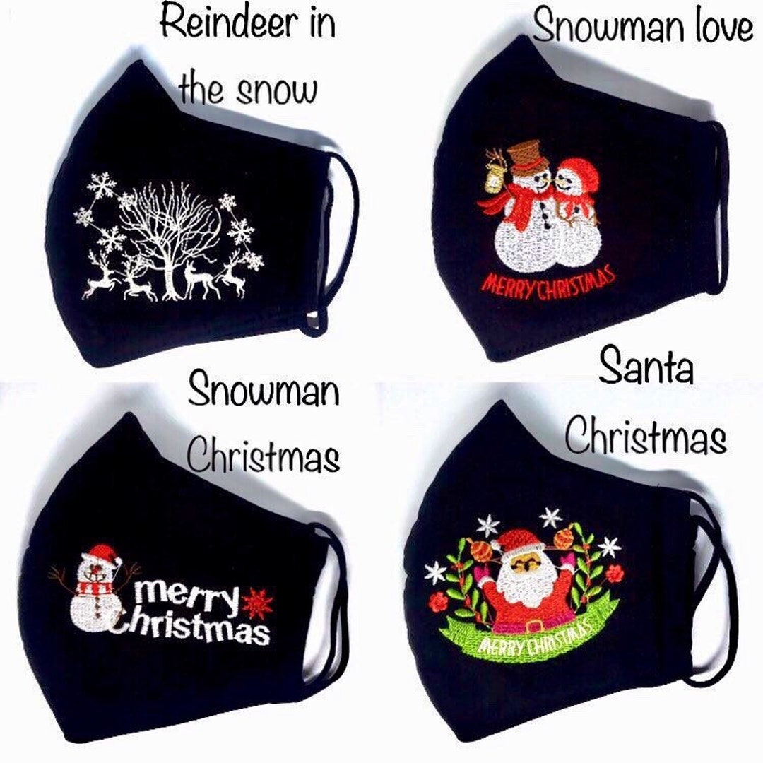 Cute Embroidered Christmas Face Mask, Cute Holiday Face Mask, 3 Layers ...