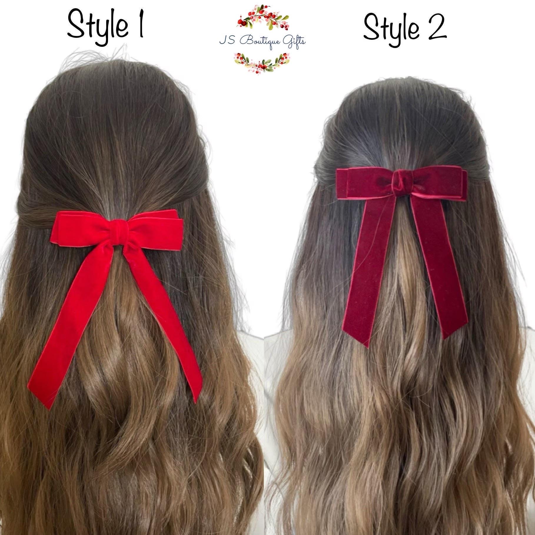 2 Styles Velvet Hair Bow, Elegant Hair Bow, Long Tail Hair Bow, Adult ...