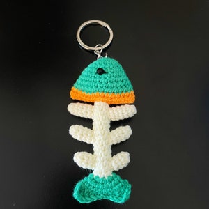 Fish Bone Crochet Keychain, Cute Crochet Keychain, Fish Bone Keychain ...