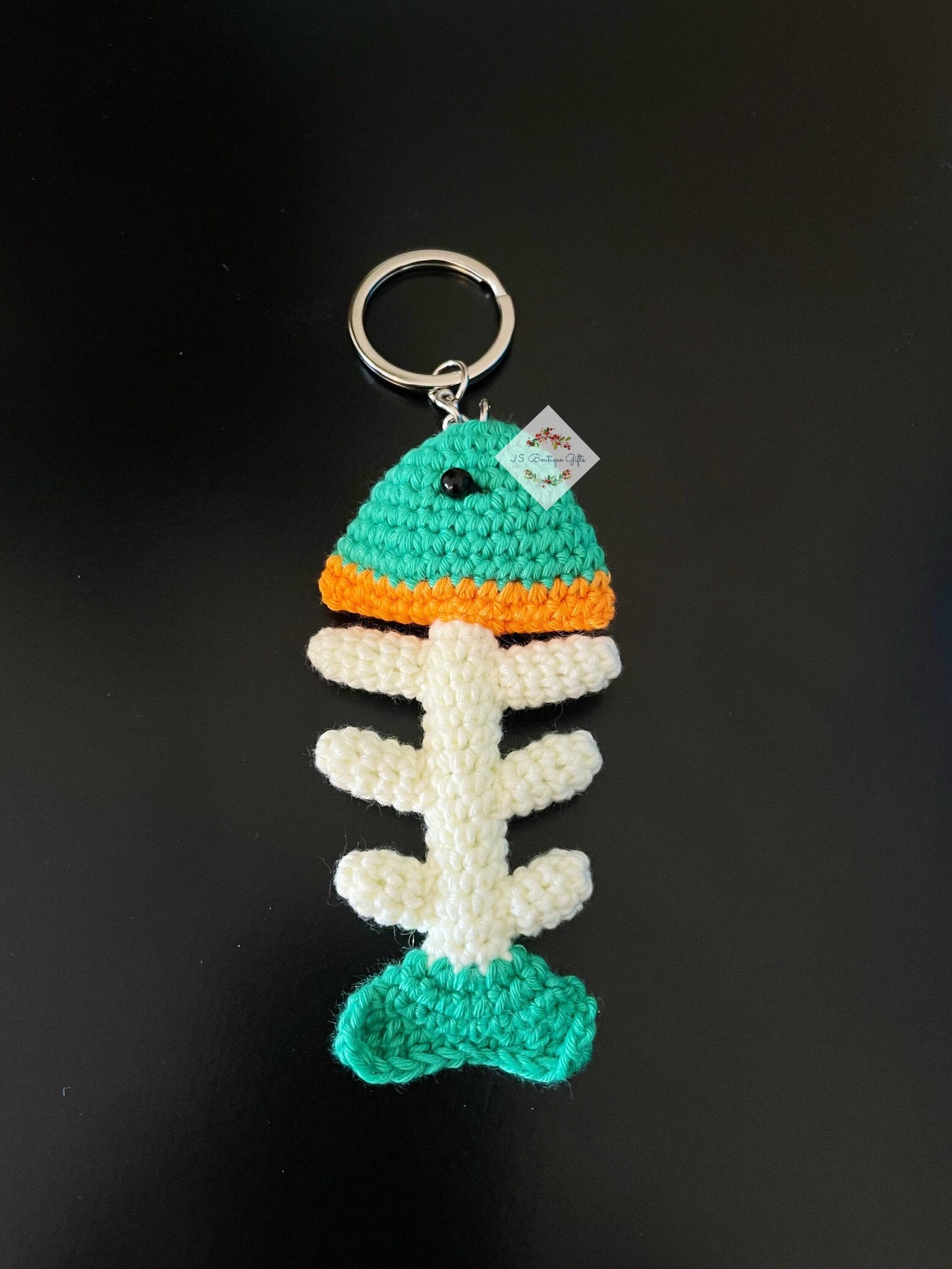 Fish Bone Crochet Keychain, Cute Crochet Keychain, Fish Bone Keychain ...