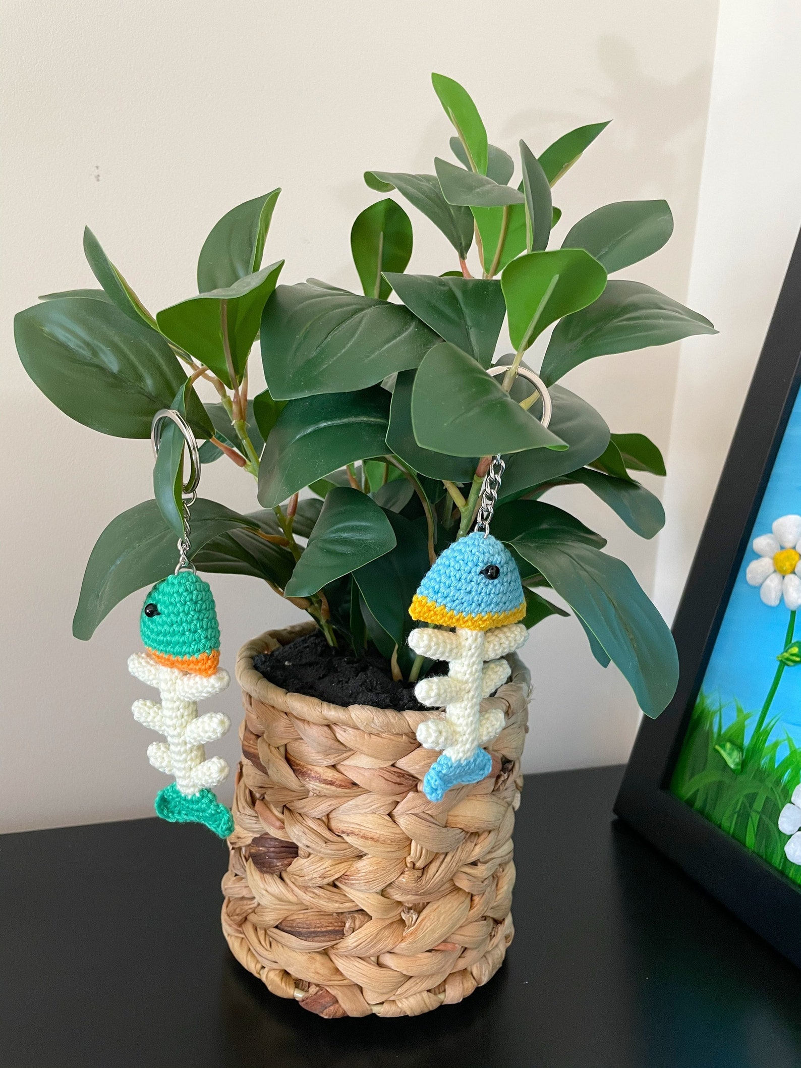 Fish Bone Crochet Keychain Cute Crochet Keychain Fish Bone - Etsy