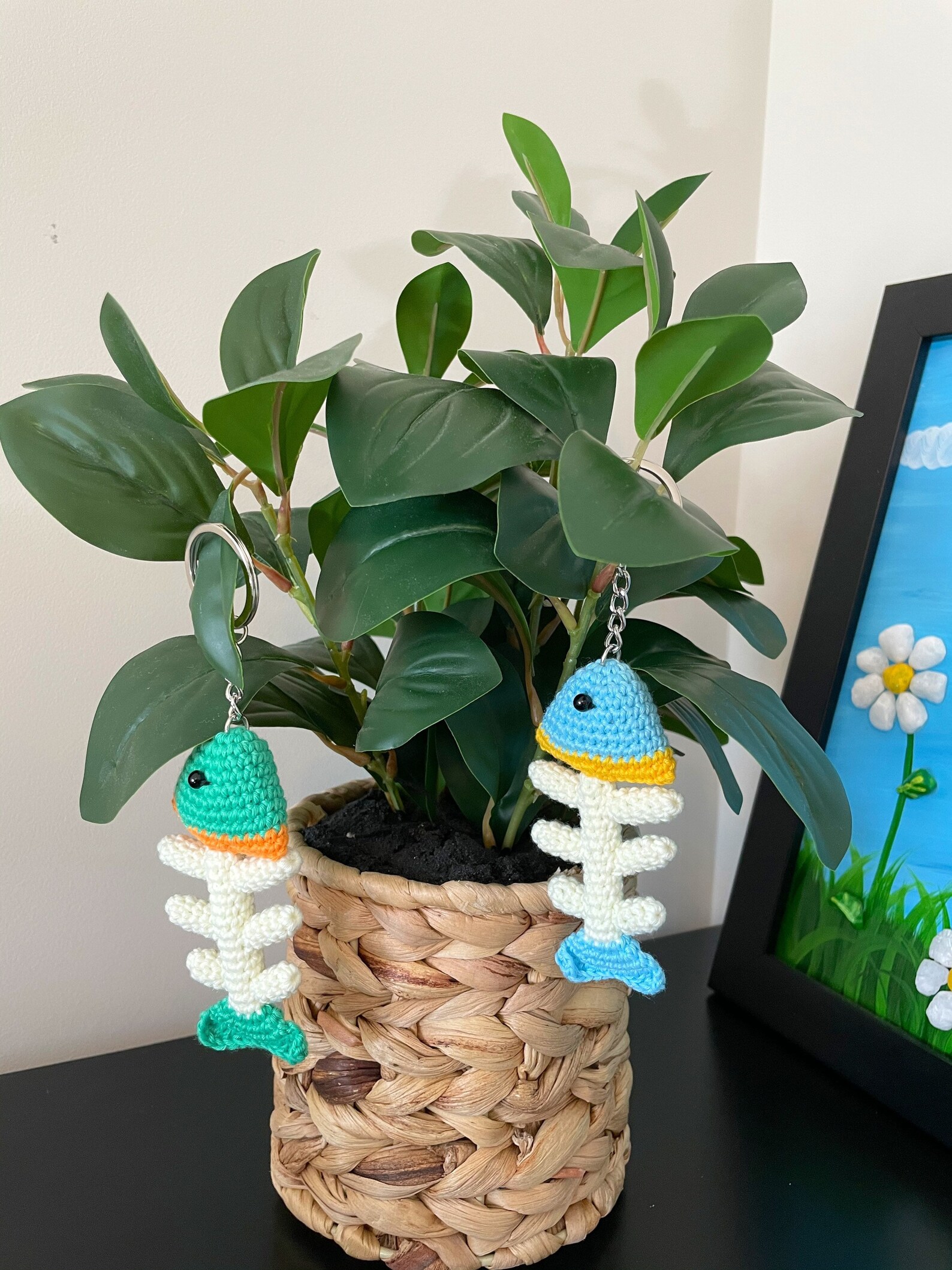 Fish Bone Crochet Keychain Cute Crochet Keychain Fish Bone - Etsy