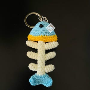Fish Bone Crochet Keychain, Cute Crochet Keychain, Fish Bone Keychain ...