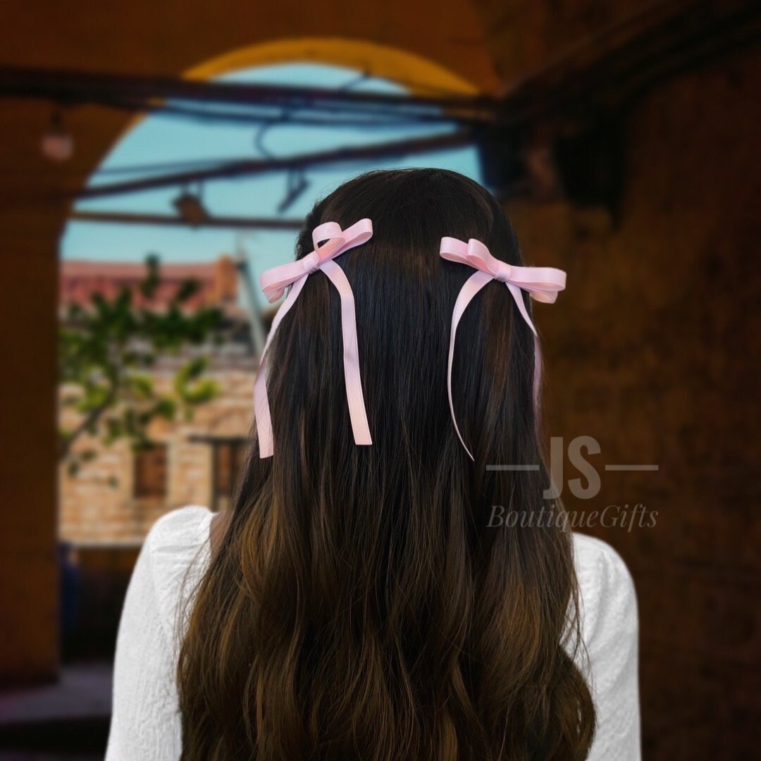 Set of 2 Skinny Matte Satin Hair Bow, Elegant Hair Bow Sets, Adult Hair ...